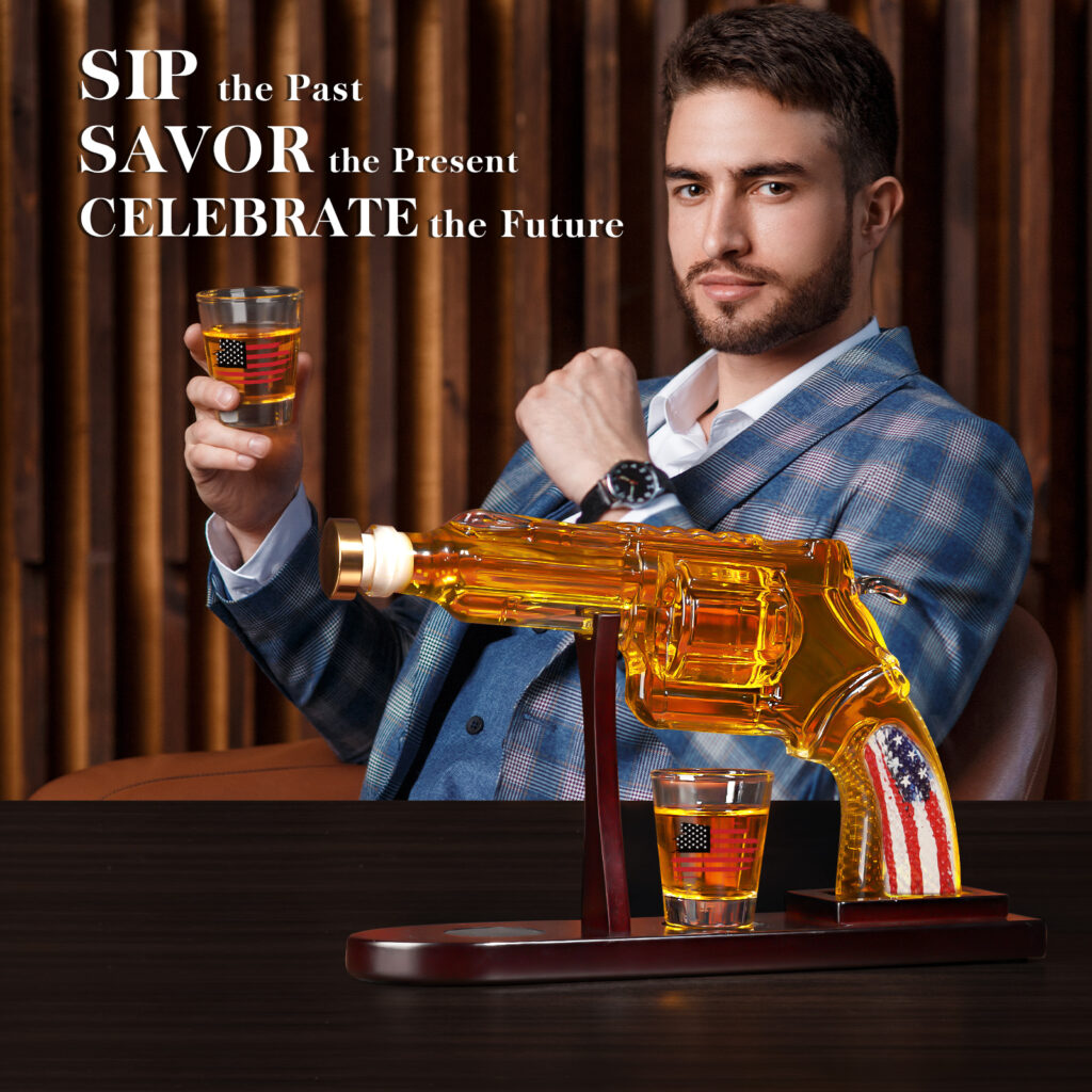Oaksea® USA Flag Revolver Whiskey Decanter Set