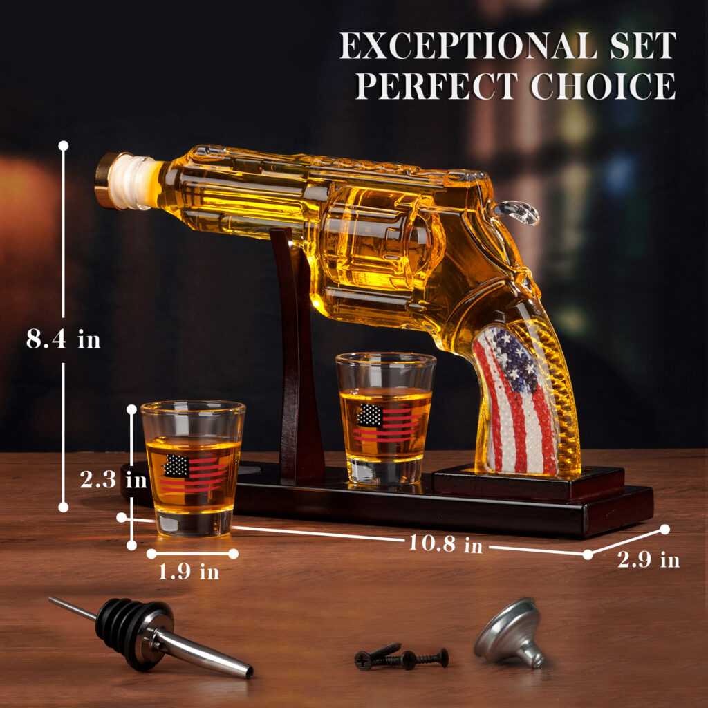 Oaksea® USA Flag Revolver Whiskey Decanter Set